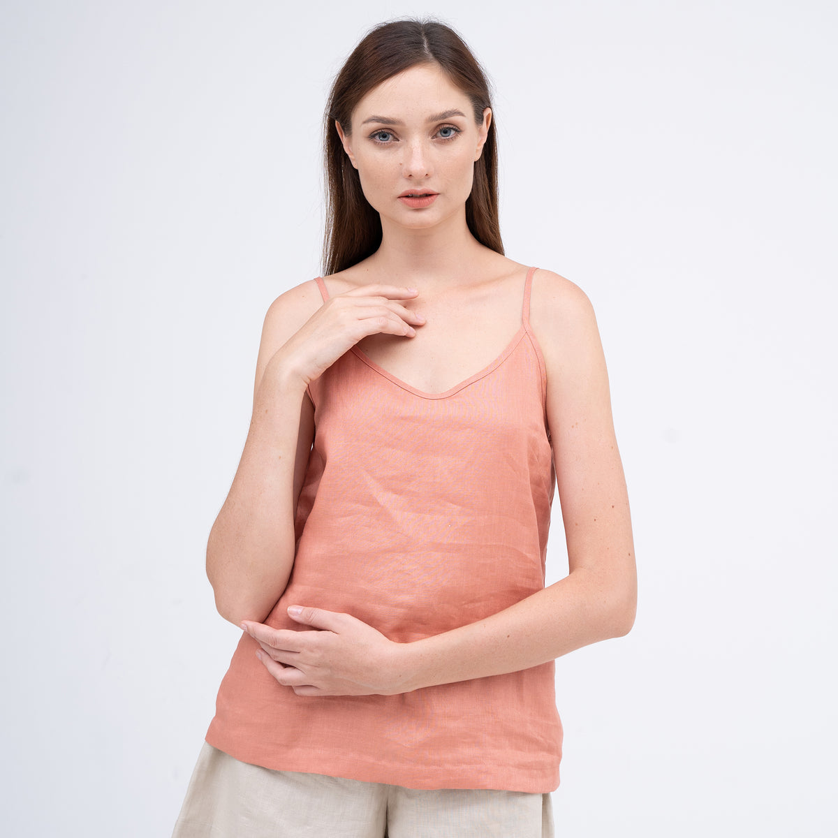 Linen Camisole, V Neck Cami Top | Peach – HANNAH CANVAS